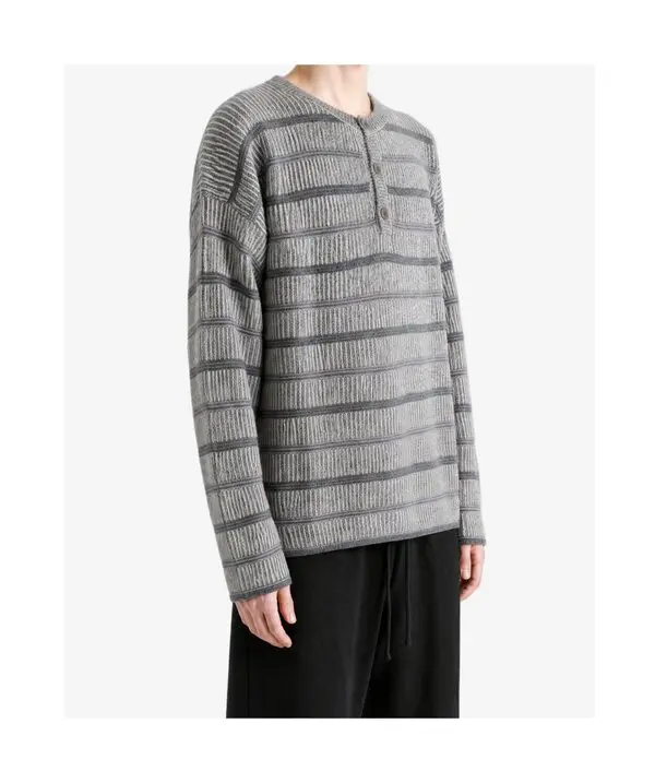 THE ELDER STATESMAN Striped Button-neck Sweater