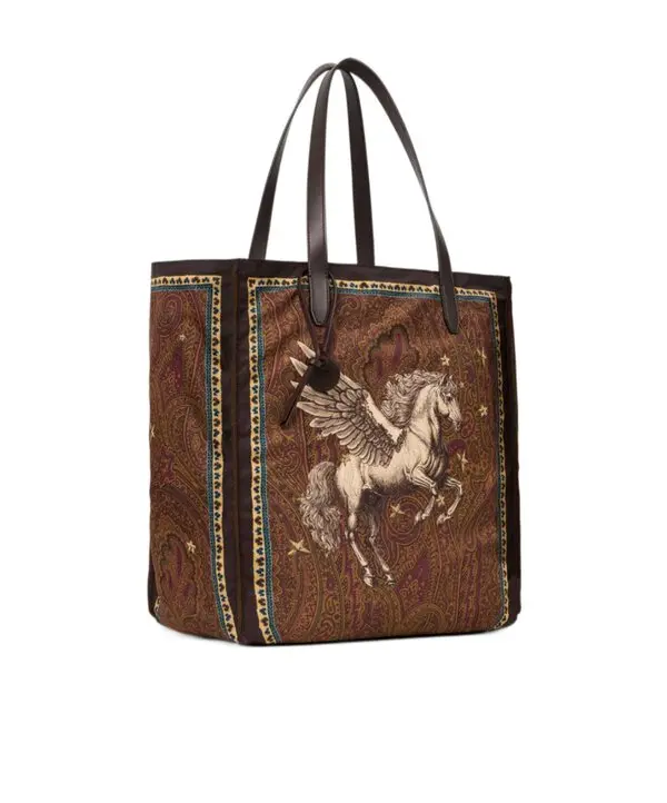 Etro Nylon Tote Bag With Pegaso Print And Paisley Motif - Brown