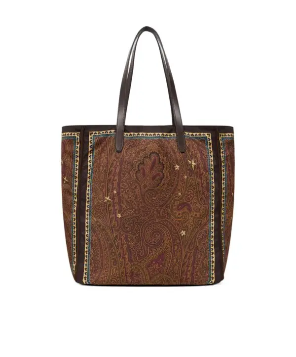 Etro Nylon Tote Bag With Pegaso Print And Paisley Motif - Brown