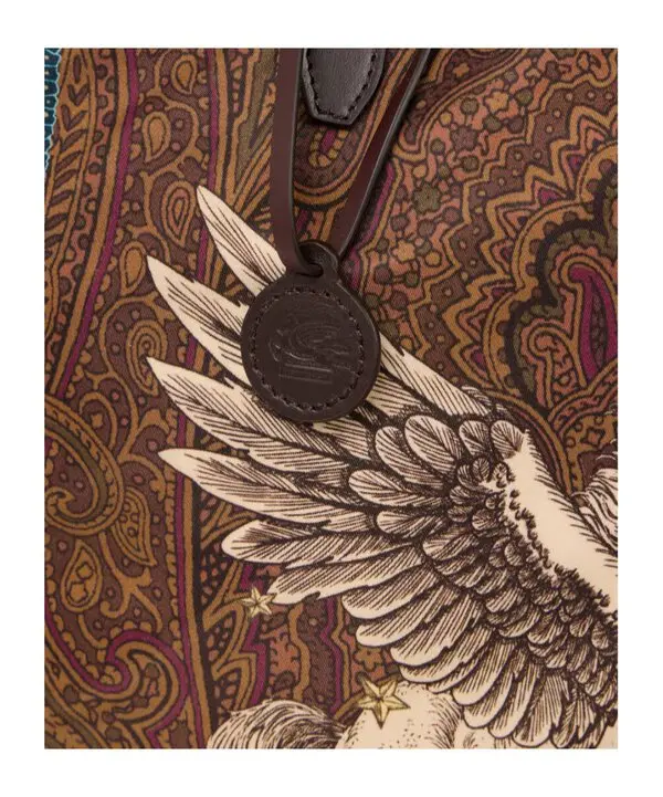 Etro Nylon Tote Bag With Pegaso Print And Paisley Motif - Brown
