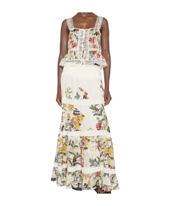 ALICEOLIVIA Alice + Olivia Floral Print Lace Trim Top