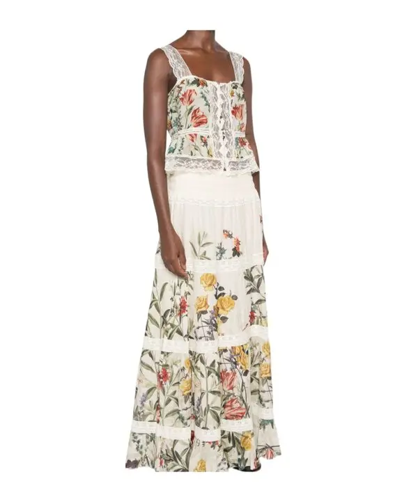 ALICEOLIVIA Alice + Olivia Floral Print Lace Trim Top