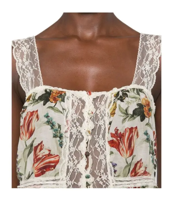 ALICEOLIVIA Alice + Olivia Floral Print Lace Trim Top