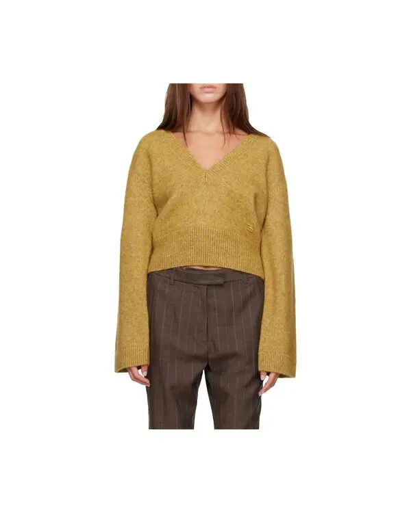 GANNI Mélange Deep V-neck Knitted Sweater