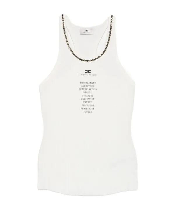 Elisabetta Franchi Ribbed Knit Chain-trimmed Tank Top - White
