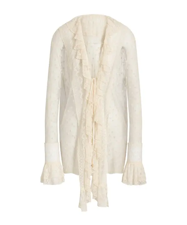 Alberta Ferretti Dotted Tulle Shirt With Lace Ruffles