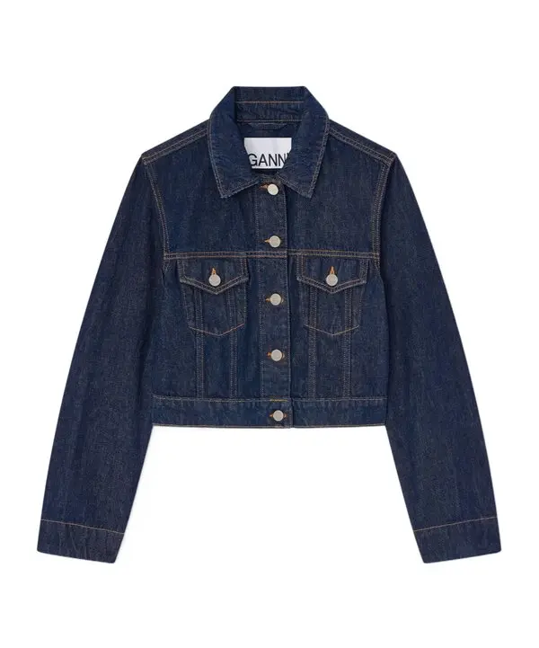GANNI Cropped Denim Jacket - Rinse
