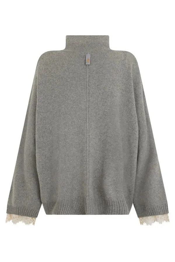 Alberta Ferretti Cashmere Sweater With Lace Cuffs