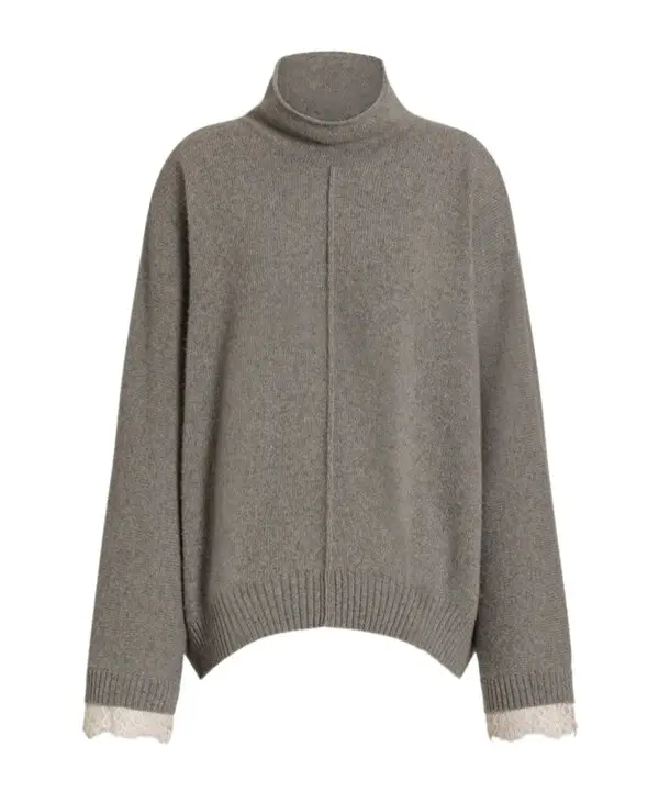Alberta Ferretti Cashmere Sweater With Contrasting Lace Cuffs - Grey