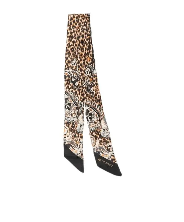 Etro Silk Twill Paisleyina With Fringing And Paisley And Leopard Print - Black