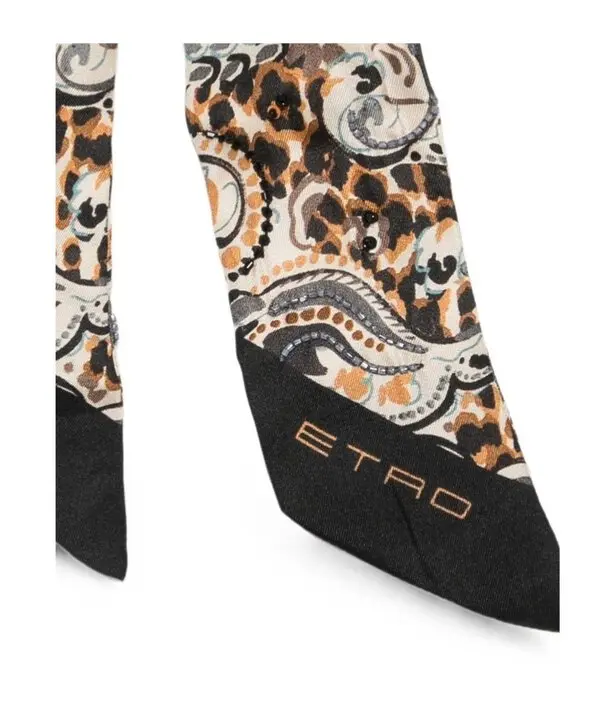 Etro Silk Twill Paisleyina With Fringing And Paisley And Leopard Print - Black