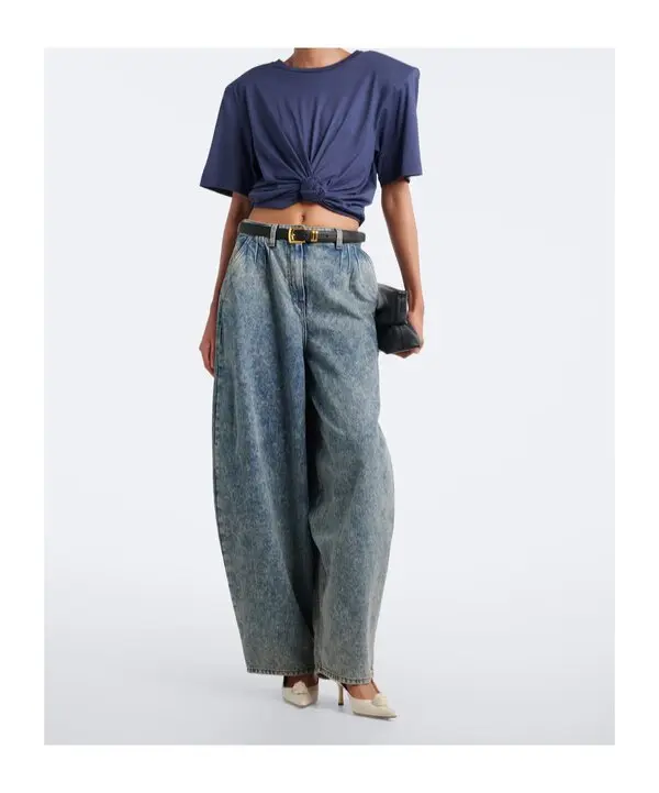 Magda Butrym Cropped Cotton-blend T-shirt - Blue