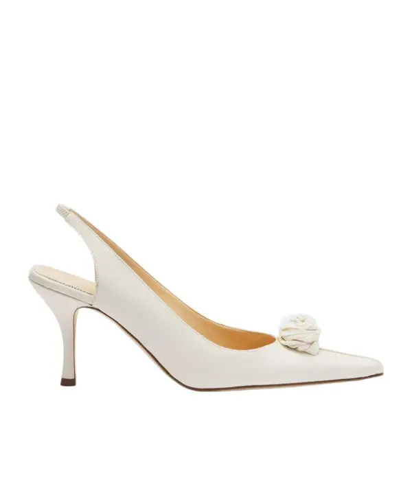 Magda Butrym Floral-appliqué Satin Slingback High-heeled Sandals - White