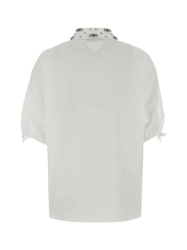 Prada Embellished Collar Short Sleeve Poplin Shirt