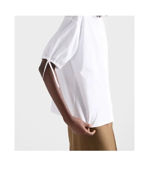 Prada Embellished Collar Short Sleeve Poplin Shirt