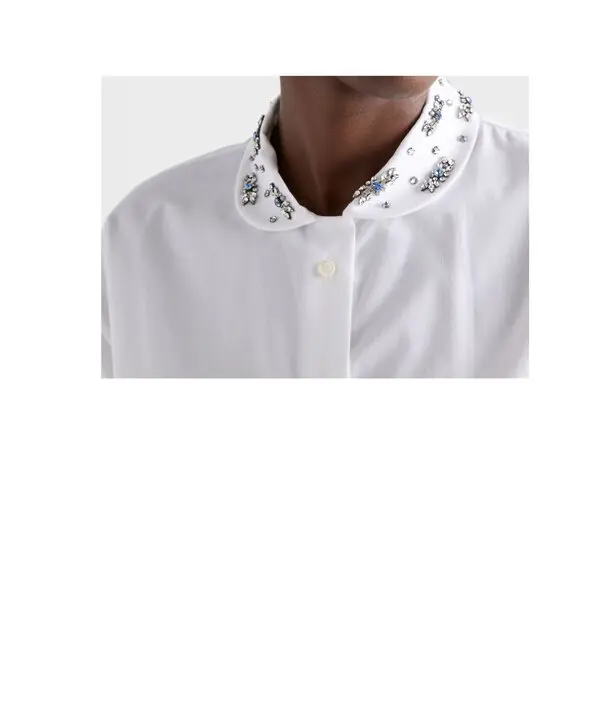 Prada Embellished Collar Short Sleeve Poplin Shirt