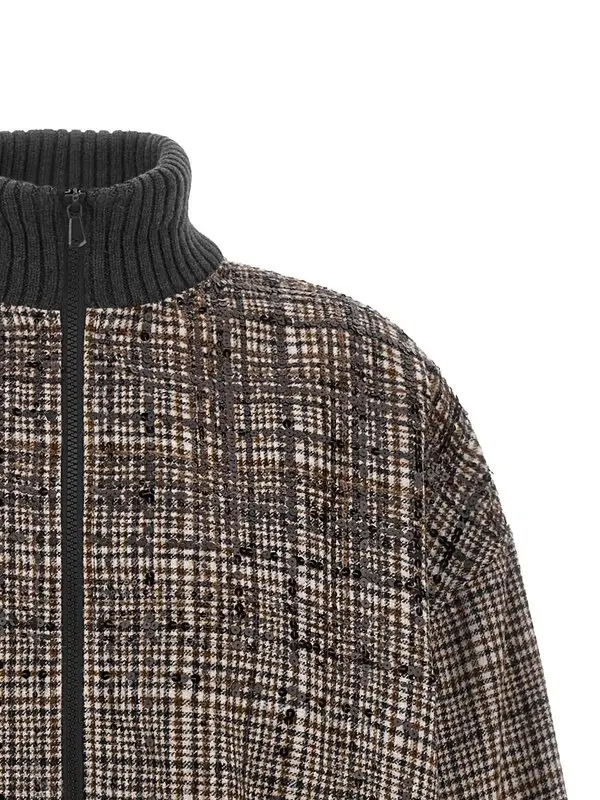 Brunello Cucinelli Sequin Check Bomber Jacket - Beige Tab