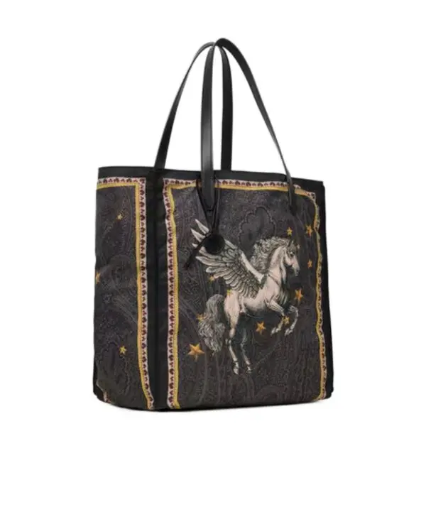 Etro Nylon Tote Bag With Pegaso Print - Black