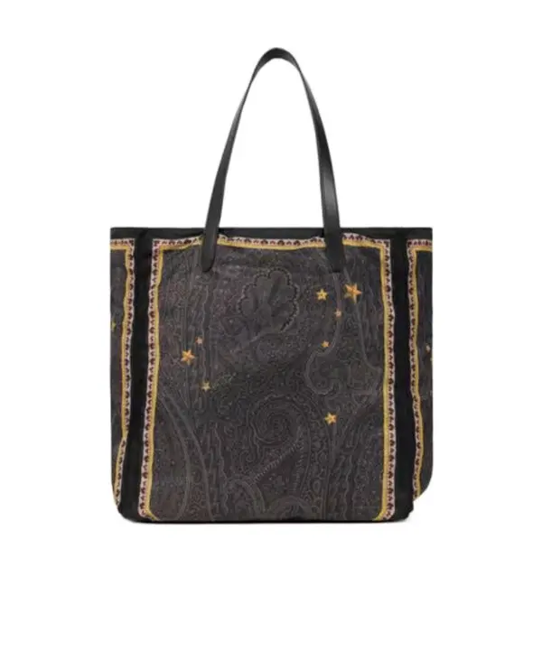 Etro Nylon Tote Bag With Pegaso Print - Black