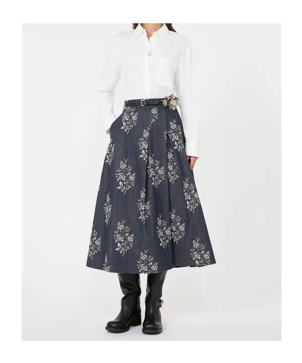 Max Mara Pleated Print Midi Skirt