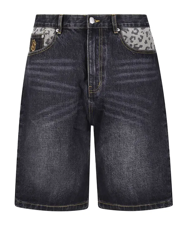 BILLIONAIRE BOYS CLUB Leopard-print Panel Denim Shorts
