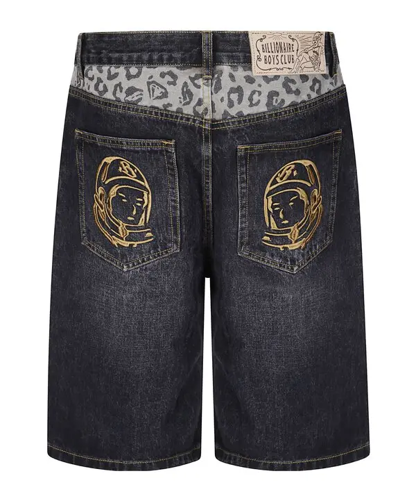 BILLIONAIRE BOYS CLUB Leopard-print Panel Denim Shorts