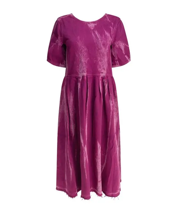 GANNI Overdyed Heavy Denim Open Back Distressed Midi Dress - Purple