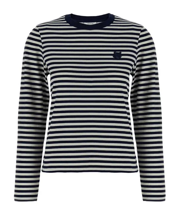 Maison Kitsuné Bold Fox Head Striped Sweater - Inkblue Milk