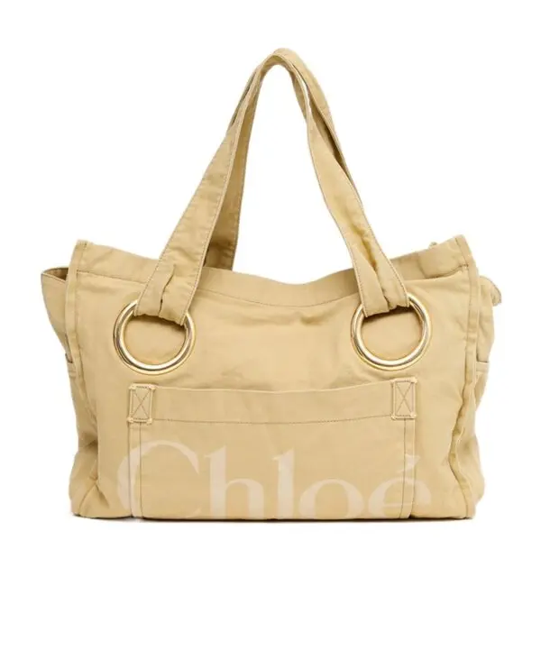 Chloé Logo Printed Plage Tote Bag - Nude