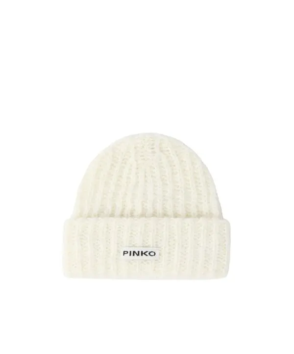 Pinko Logo Patch Turn-up Beanie - White