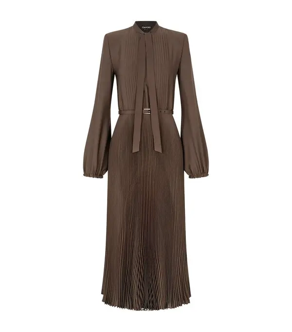 TOM FORD Silk Plissé Sunray Maxi Shirt Dress