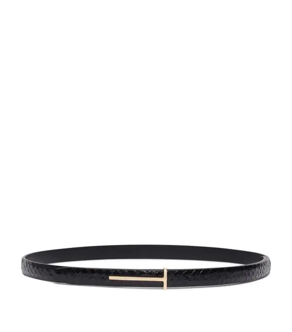 TOM FORD Leather Python-print T Icon Belt - Black