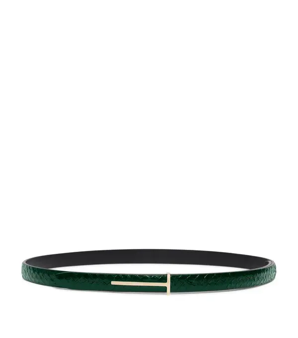 TOM FORD Leather Python-print T Icon Belt - Green