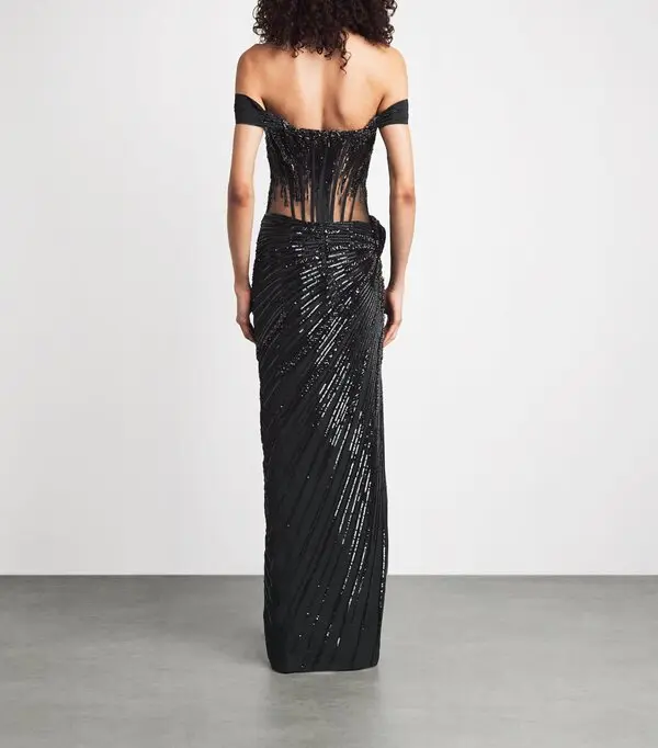 GAURAV GUPTA Off-the-shoulder Gown With Crystal Embroidery And Sculptural Drape