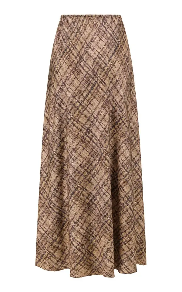 INTO THE EAST Plaid Ombre Silk Maxi Skirt