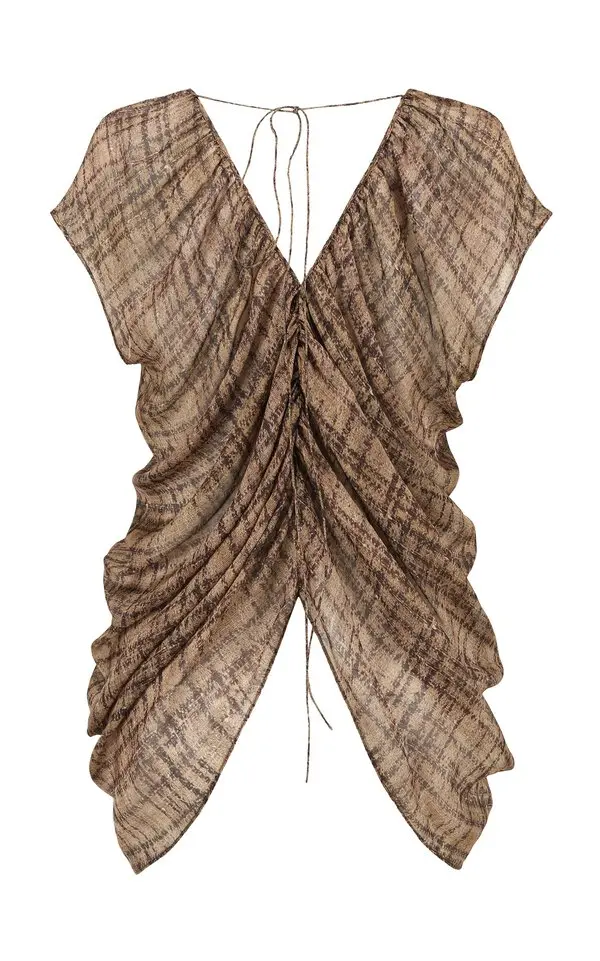 INTO THE EAST Plaid Ombre Draped Silk Top
