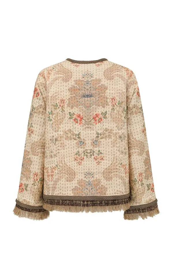 INTO THE EAST Handcrafted Scroll Fringe Beaded Silk-linen Jacket