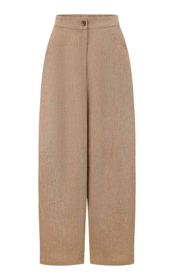 INTO THE EAST Woven Linen Curved Pants
