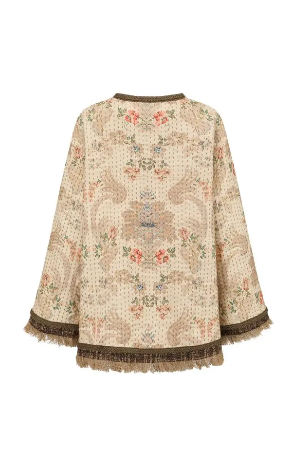 INTO THE EAST Scroll Handcrafted Fringe Beaded Silk-linen Jacket