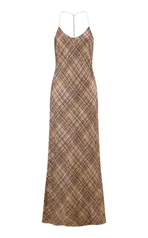 INTO THE EAST Plaid Ombre Slip Silk Maxi Dress - Stripe