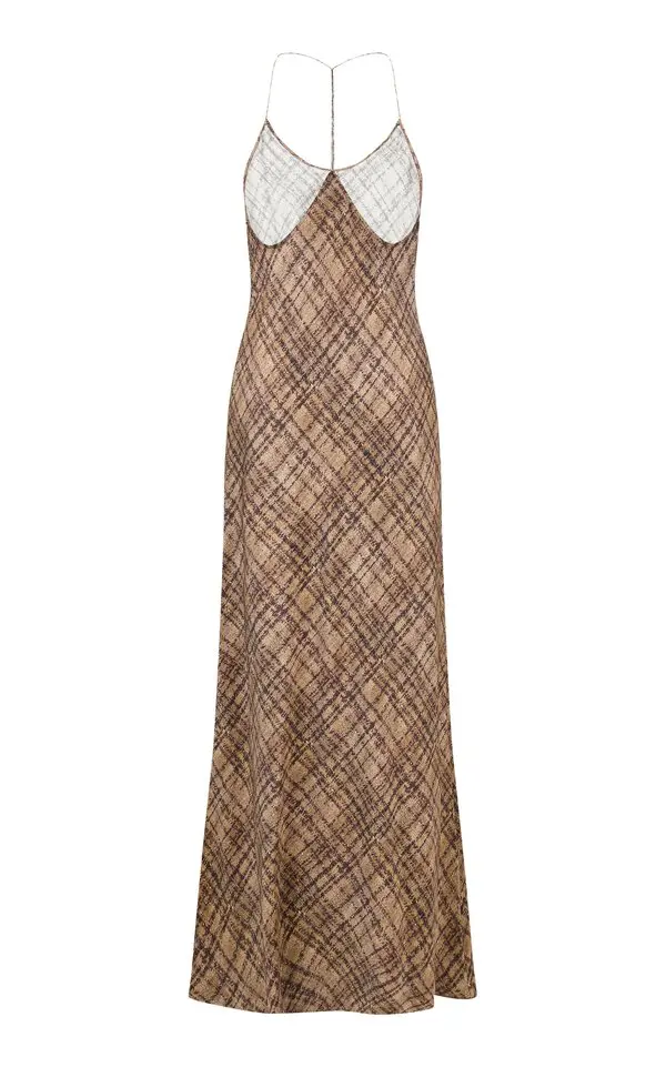 INTO THE EAST Plaid Ombre Silk Maxi Slip Dress