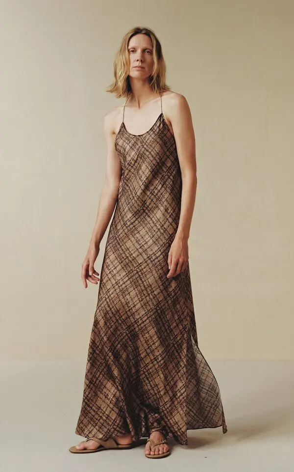 INTO THE EAST Plaid Ombre Silk Maxi Slip Dress