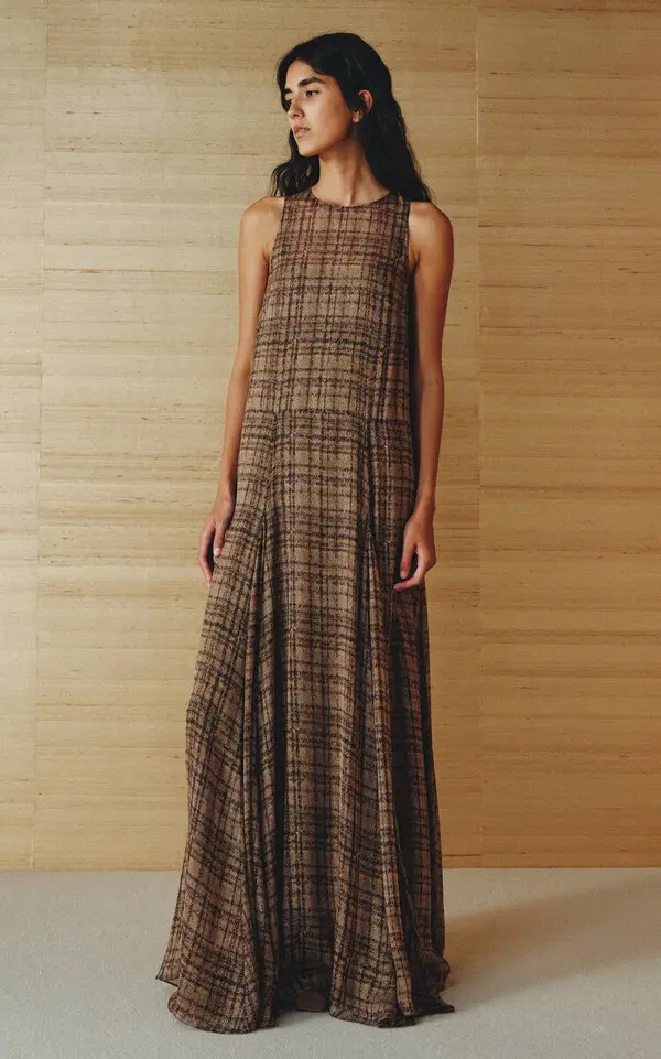 INTO THE EAST Plaid Ombre Full Flare Maxi Dress