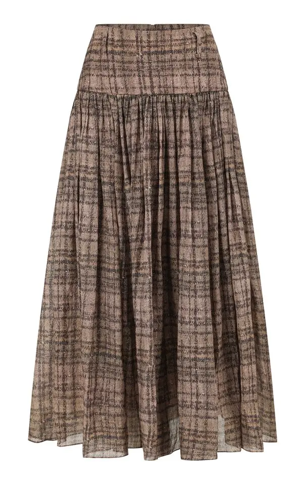 INTO THE EAST Plaid Ombre Paneled Pintuck Relaxed Maxi Skirt - Stripe