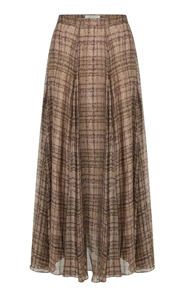 INTO THE EAST Plaid Ombre Full Flare Silk Maxi Skirt - Stripe
