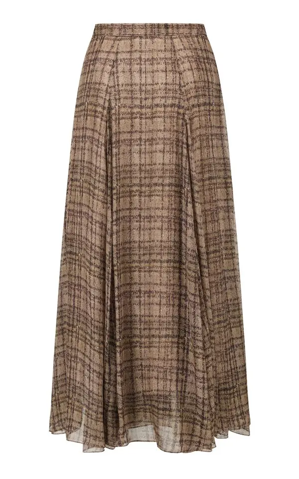 INTO THE EAST Plaid Ombre Silk Maxi Skirt