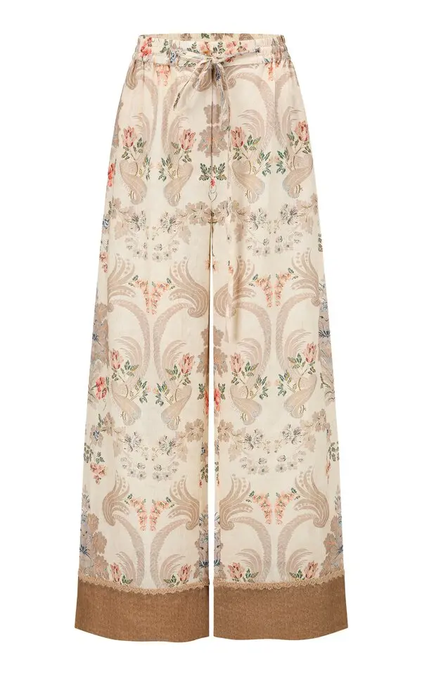 INTO THE EAST Scroll Linen Straight Leg Pants