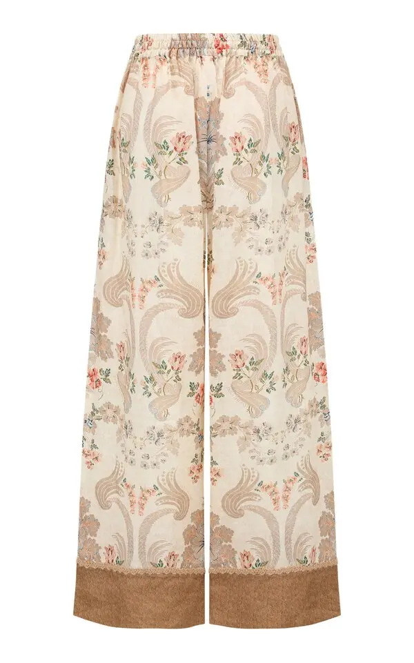 INTO THE EAST Scroll Linen Straight Leg Pants