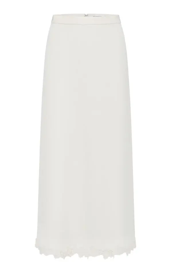 INTO THE EAST Heavy Silk Lace Paneled Straight Maxi Skirt - White