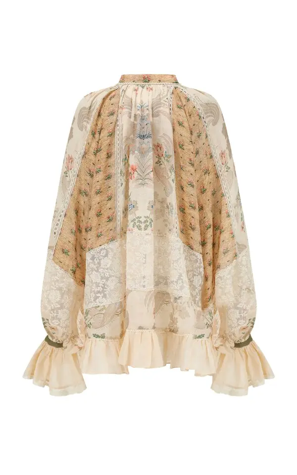 INTO THE EAST Scroll Patchwork Lace Puff Sleeve Top